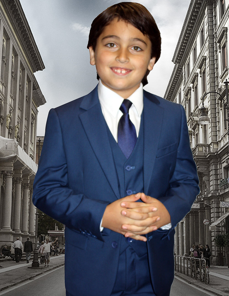 Boy Suits, Modern Fit Solid Color, Dark Blue 3 Piece Suit ...
